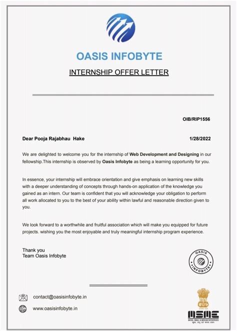 Pooja Hake On Linkedin Connections Intern Internship Oasisinfobyte Webdevelopment