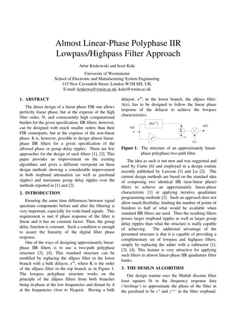Pdf Almost Linear Phase Polyphase Iir Lowpasshighpass Filter Approach