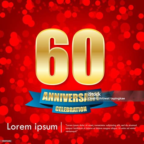 60 주년 기념 헝겊 레드 보케 배경에 파란색 리본 축하 인사말 및 초대 카드에 대한 벡터 일러스트 템플릿 디자인기념일 우아함