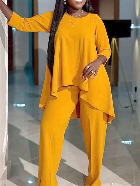 Plus Size Casual Outfits Two Piece Set Womens Plus Solid Temu