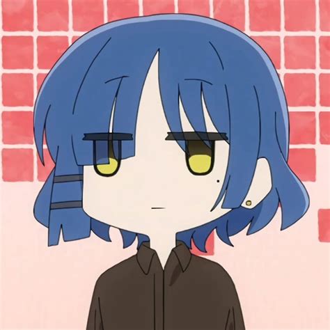 An Anime Character With Blue Hair And Yellow Eyes Standing In Front Of