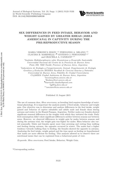 Download Pdf Sex Differences In Feed Intake Behavior And Weight Gained By Greater Rheas Rhea