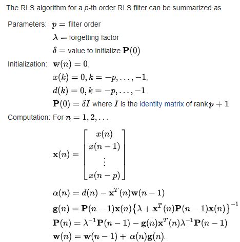 Noise Recursive Least Square For Filtering Signal Processing Stack