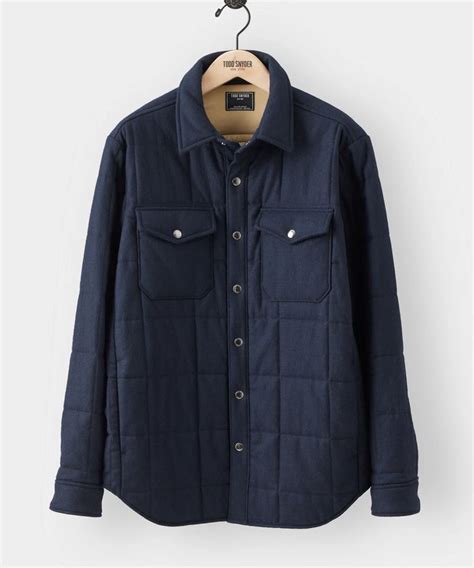 Italian Wool Flannel Down Shirt Jacket In Navy Quilted Shirt Shirt