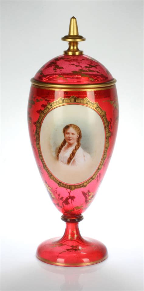 Bonhams A Bohemian Ruby And Overlaid Glass Vase And Cover