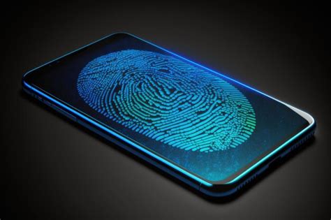 Premium Photo Cell Phone With Blue Fingerprint On Screen Background Generative Ai