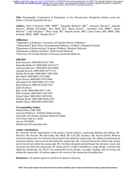 Pdf Demographic Composition Of Participants In Sex Chromosome