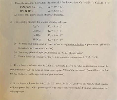 Solved 1 Using The Equations Below Find The Value Of K For Chegg Com