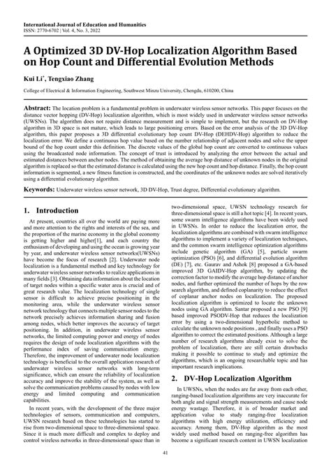 Pdf A Optimized 3d Dv Hop Localization Algorithm Based On Hop Count And Differential Evolution