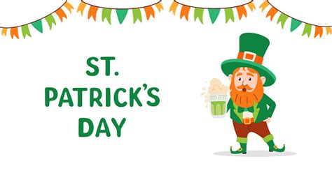 성 패트릭의 날 인사말 배너 맥주와 함께 녹색 모자를 쓴 레프리콘 휴일 아일랜드 배경 3월에 대한 스톡 벡터 아트 및 기타 이미지 3월 St Patricks Day