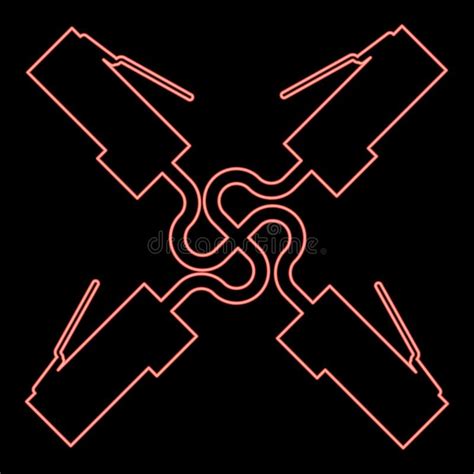 Neon Four Connector Rj 45 Cabel Ethernet Technology Red Color Vector