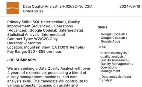 Data Quality Analyst 24 02622 No C2c Vandy Gupta