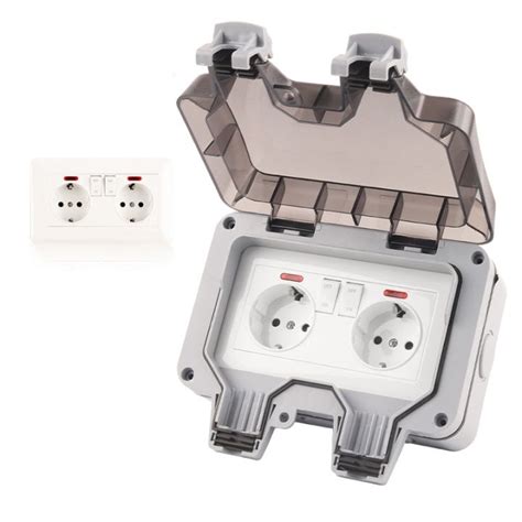 Ip66 Double Socket Eu Germany 16a Weatherproof Waterproof Outdoor Wall