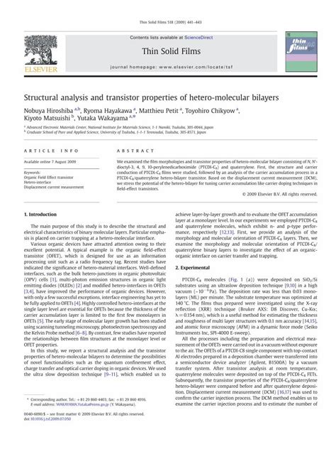 Pdf Structural Analysis And Transistor Properties Of Hetero Molecular