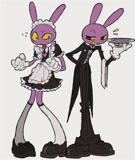 Two Cartoon Characters Dressed In Black And White Outfits One Holding