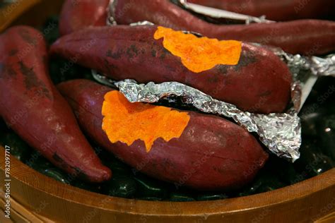 Japanese Sweet Potatoes Yaki Imo In A Street Food Stall In Kyoto