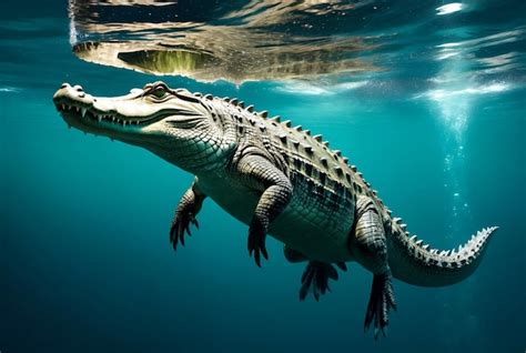 Premium Photo Crocodile Floats Underwater Alligator In Shallow Water