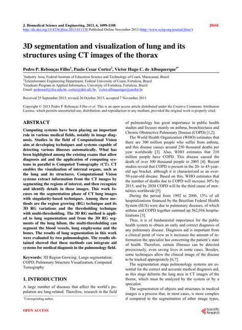 PDF D Segmentation And Visualization Of Lung And Its Structures Using CT Images Of The Thorax
