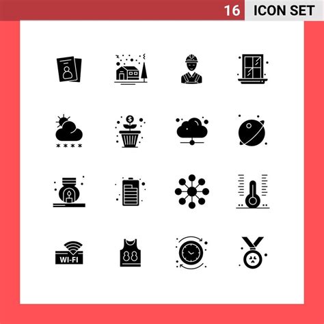 Set Of 16 Vector Solid Glyphs On Grid For Snow Home Worker Window