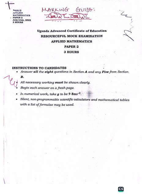 Applied Mathematics Paper Two Uace Marking Guide Set2 Pdf