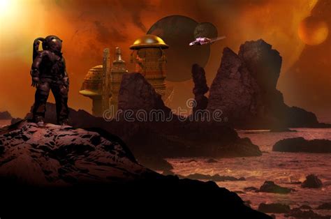 Estación Espacial En Un Planeta Lejano Stock de ilustración