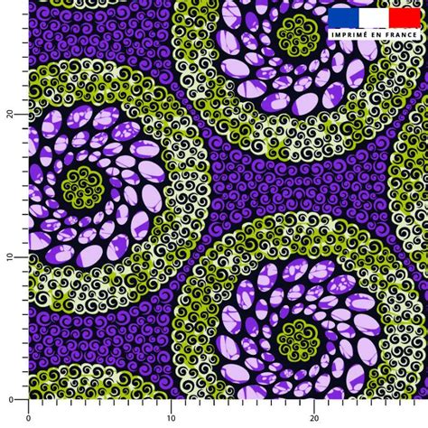 Wax Fleur Abstraite Et Spirale Violette Et Verte Fond Noir Tissus