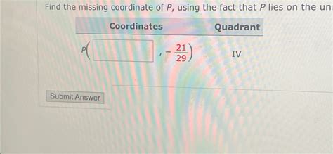 Solved Find The Missing Coordinate Of P Using The Fact Chegg