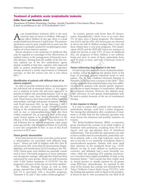 Pdf Treatment Of Pediatric Acute Lymphoblastic Leukemia