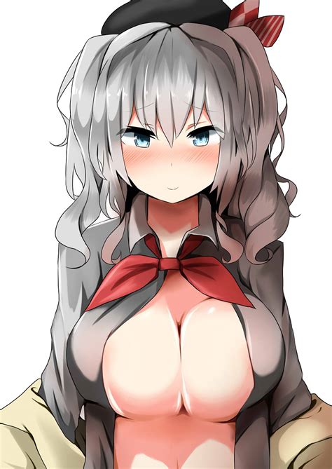 Rule 34 Bangs Beret Blue Eyes Blush Breasts Embarrassed Eyebrows