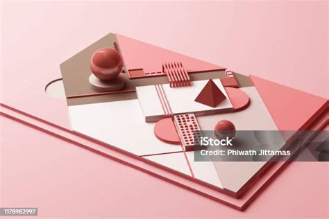 파스텔 핑크 톤의 기하학적 모양의 구성으로 디자인 3d 렌더링 일러스트레이션 0명에 대한 스톡 사진 및 기타 이미지 0명 3차원 형태 개념 Istock