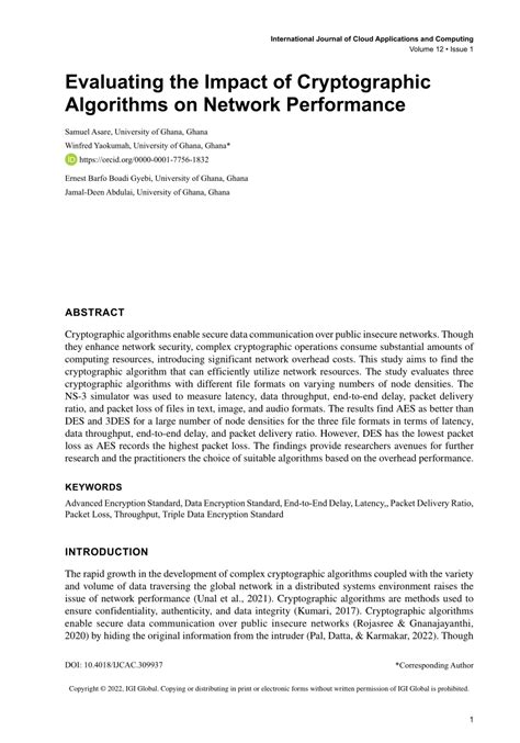 Pdf Evaluating The Impact Of Cryptographic Algorithms On Network