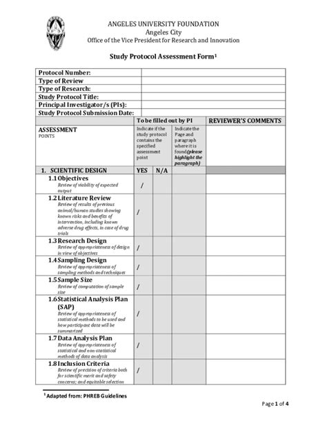 Fillable Online Study Protocol Assessment Form1 Fax Email Print Pdffiller
