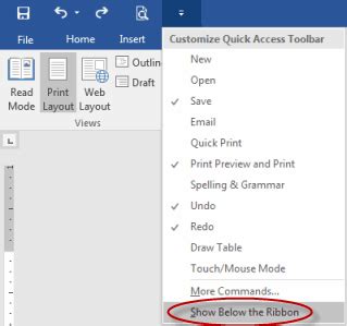How To Move The Quick Access Toolbar Below The Ribbon In Microsoft Word