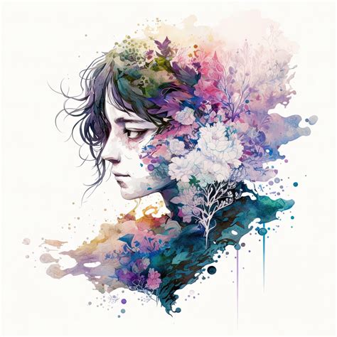 Premium Photo Abstract Anime Double Exposure Watercolor Flower