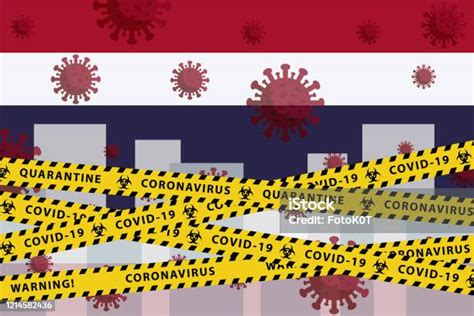 태국 코로나 바이러스 검역 개념 코비드19 메르스코브 국기에 노란색과 검은 색 줄무늬 벡터 0명에 대한 스톡 벡터 아트 및 기타