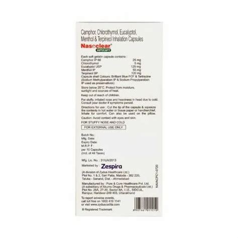 Nasoclear Vapocaps Capsule Zespira At Rs 1300 Box In Patna Id