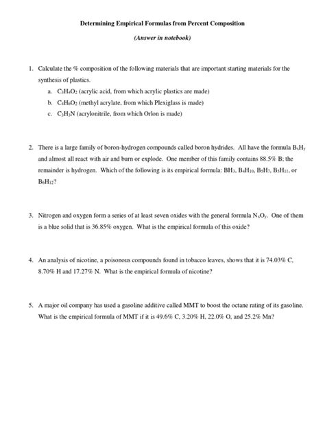 Empirical And Molecular Formula Problems Pdf