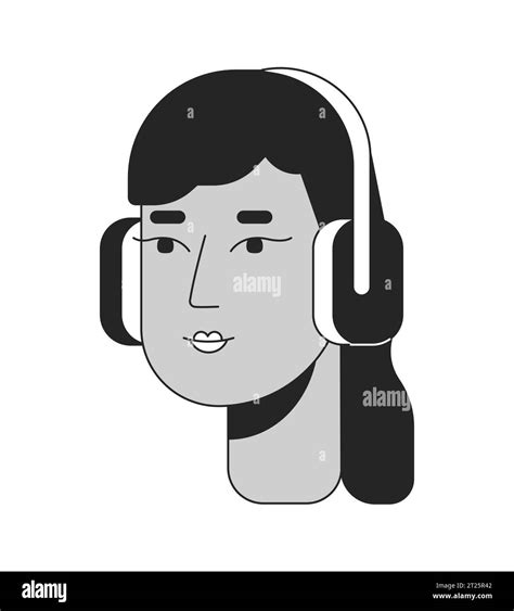 Modern Indian Girl Wearing Headphones Black And White 2d Line Cartoon