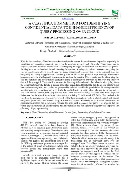 Pdf A Classification Method For Identifying Confidential Data To Enhance Efficiency Of Query