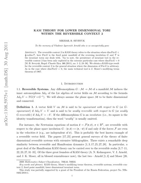 PDF KAM Theory For Lower Dimensional Tori Within The Reversible Context 2