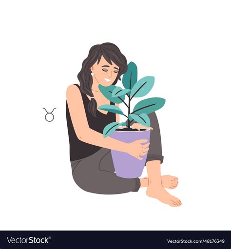 Zodiac Sign Taurus Beautiful Woman With Ficus Vector Image