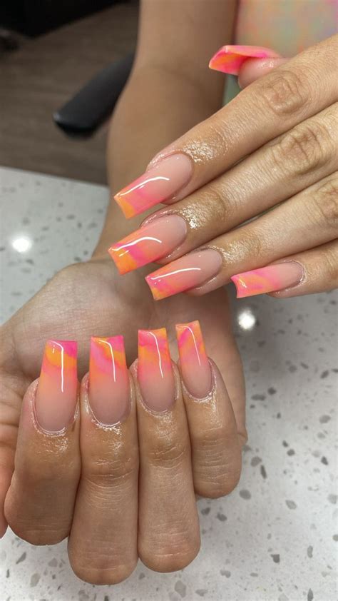 Pink And Orange Marble Ombre Nails Vernis à Ongles Ongles En