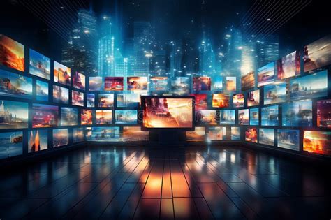 tv screens in modern news office with city view 3d rendering stock
