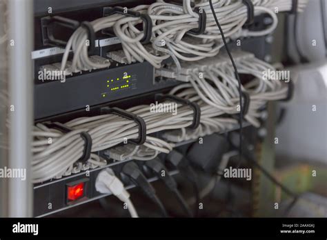 Rack Mounted Servers In A Server Room Close Up Stock Photo Alamy