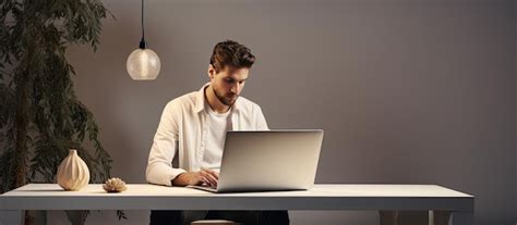 Premium Ai Image Attractive White Man Using Laptop