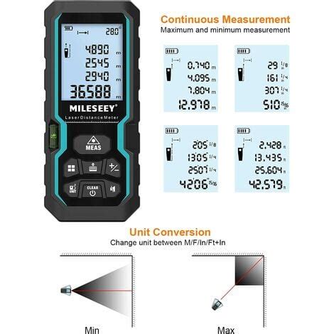 Télémètre Laser Numérique Mileseey m ft Mesure Laser avec Niveau Électronique