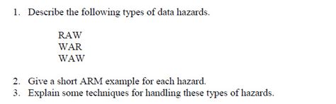 Solved 1 Describe The Following Types Of Data Hazards RAW Chegg Com