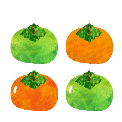 柿・青柿・渋柿・猿かに合戦の柿のイラスト ためカモ学びサイト