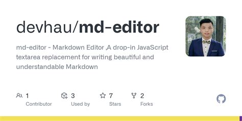 GitHub Devhau Md Editor Md Editor Markdown Editor A Drop In