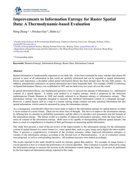 Pdf Improvements To Information Entropy For Raster Spatial Data A